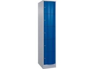 4060061172760 - C+P XL-Schließfachschrank Resisto H1950xB396xT640 Korpus Weißaluminium Türen Enzianblau 1 Abteil 5 Fächer