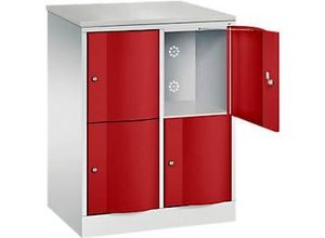 4064615387921 - Schließfachschrank Resisto 2 Abteile 4 Fächer B 772 x T 540 x H 1077 mm Lichtgrau Rubinrot