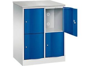 4064615387945 - Schließfachschrank Resisto 2 Abteile 4 Fächer B 772 x T 540 x H 1077 mm Lichtgrau Enzianblau