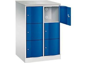 4064615391539 - Schließfachschrank Resisto 2 Abteile 6 Fächer B 772 x T 640 x H 1255 mm Lichtgrau Enzianblau