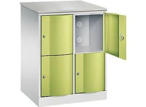 4064615388386 - Schließfachschrank Resisto 2 Abteile 4 Fächer B 772 x T 640 x H 1077 mm Lichtgrau Clowngrün