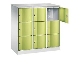 4064615392475 - Schließfachschrank Resisto 3 Abteile 9 Fächer B 1148 x T 540 x H 1255 mm Lichtgrau Clowngrün