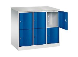 4064615390006 - Schließfachschrank Resisto 3 Abteile 6 Fächer B 1148 x T 640 x H 1077 mm Lichtgrau Enzianblau