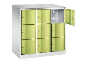 4064615392970 - Schließfachschrank Resisto 3 Abteile 9 Fächer B 1148 x T 640 x H 1255 mm Lichtgrau Clowngrün