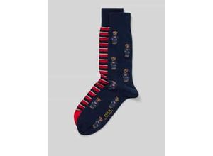 3616539858677 - - 2er-Pack Socken mit durchgängigem Bären- Streifenmuster in Marineblau und Rot-Bunt