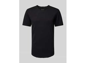 5714910281125 - - Longline-T-Shirt in Schwarz mit abgerundetem Saum und ungesäumten Kanten