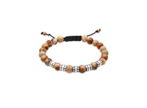 4050878576417 - Armband KUZZOI Herren Achat Perlen Bead Jasper Look 925 Silber Armbänder Gr 19 cm ohne Stein Silber 925 (Sterlingsilber) braun (braun braun) Herren