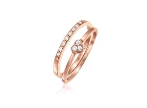 4050878662349 - Solitärring ELLI Herz Memoire Zirkonia 2er Set 925 Silber Fingerringe Gr 52 mm mit Steinen Silber 925 (Sterlingsilber) 18 mm rosegold (rosegold weiß) Damen