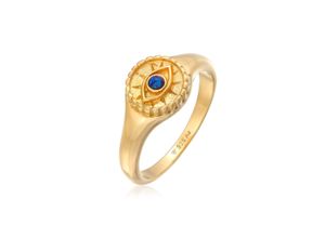 4050878660734 - Fingerring ELLI Siegelring Evil Eye Blue syn Opal 925 Silber Fingerringe Gr 52 mm mit Steinen Silber 925 (Sterlingsilber) 19 mm goldfarben (gold darkblue) Damen