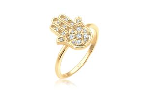 4050878578541 - Fingerring ELLI Hamsa Hand der Fatima Zirkonia Boho 925 Silber Fingerringe Gr 52 mm mit Steinen Silber 925 (Sterlingsilber) 15 mm goldfarben (gold weiß) Damen