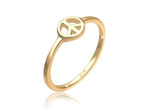 4050878525521 - Fingerring ELLI Peace Frieden Symbol 925 Sterling Silber Fingerringe Gr 52 mm ohne Stein Silber 925 (Sterlingsilber) 15 mm goldfarben (gold) Damen