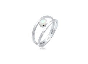 4050878572051 - Fingerring ELLI Bandring Zweireihig Synthetischer Opal 925 Silber Fingerringe Gr 52 mm mit Steinen Silber 925 (Sterlingsilber) 3 mm silberfarben (silber weiß) Damen