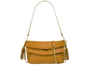 4260543057862 - Umhängetasche SAMANTHA LOOK Damen Gr B H T 33cm x 20cm x 6cm onesize gelb Leder leicht glänzend unifarben Taschen echt Leder Made in Italy
