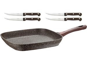 8007163302349 - Grillpfanne PINTINOX Chalet Pfannen Gr Ø 28 cm braun Grillpfannen 28x28 cm Induktionsgeeignet inkl 4 Steakmesser