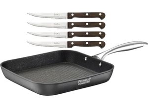 8007163302462 - Grillpfanne PINTINOX ST1 Pfannen Gr Ø 26 cm grau (schwarz edelstahlfarben) Grillpfannen Induktionsgeeignet inkl 4 Steakmessern