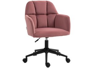 4255633574367 - - homcom Bürostuhl Höhenverstellbarer Schreibtischstuhl mit Samtoptik Rückenlehne Drehstuhl mit Armlehne für Home Office Büro Rosa