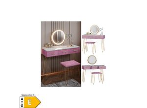 4066731220748 - Schminktisch Frisiertisch Schminkkommode Layla Weiß Rosa LED-Spiegel Design-Hocker 100x79 cm modern Schlafzimmer Kommode Schublade Ablage Aufbewahrung Touch-Switch Kosmetiktisch Make-Up-Tisch