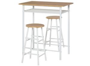 4251774985079 - Bartisch-Set 3-teiliges Bar-Set bestehend aus einem Tisch und 2 passenden Hockern Weiß Eiche 80 x 50 x 90 cm (BxTxH) Bartisch-Stuhlset Stehtisch Barhocker Barmöbel-Set