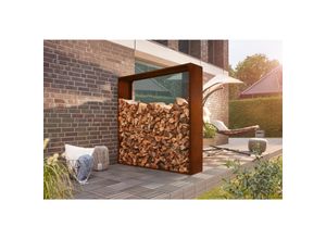 4058166184474 - Holzlager nanga - 180x180x38 cm wetterbeständig edle Rostoptik i Holzlager Brennholzlager Kaminholzregal - Home Deluxe