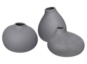 4008832786693 - Dekovase NONA aus Porzellan unglasiert (Set 3 St) Vase in 3 unterschiedlichen und außergewöhnlichen Formen grau