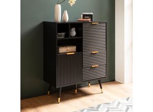 4251757723285 - Sideboard 77x97x40 cm Anrichte Schwarz mit Eiche-Dekor Kommode mit Türen und Schubladen Kommodenschrank Flurschrank mit Regal Modern