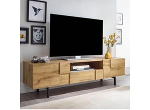 4251757708589 - Lowboard Holz Eiche-Dekor 160x46x43 cm TV-Kommode mit zwei Türen Design TV-Schrank Hoch Fernsehtisch Fernsehschrank Modern Fernsehkommode