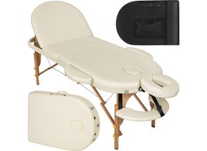 4061173206800 - Tectake - 3 Zonen Massageliege Sawsan oval mit 5cm Polsterung und Holzgestell - Kosmetikliege Behandlungsliege Massagebank - beige - beige