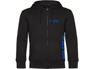 4068859403607 - multifanshop Kapuzen Sweatshirt Jacke - Holstein - Brust & Seite - Druck blau - Sweat
