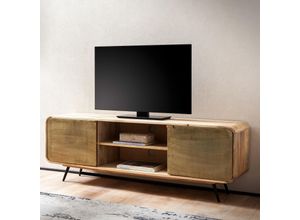 4251757723346 - Finebuy - Lowboard Mango Massivholz 160x55x41 cm TV-Kommode mit zwei punzierten Türen Design TV-Schrank Hoch Fernsehtisch Fernsehschrank Modern