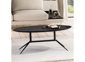 4251757723469 - Couchtisch 90x50x35 cm Mango Massivholz   Metall Schwarz Sofatisch Oval Design Wohnzimmertisch mit natürlicher Holzmaserung Kaffeetisch Wohnzimmer