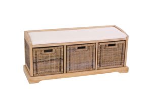 4052826028221 - Sitzbank Adana Aufbewahrungsbox 3 Körbe Kubu-Rattan-Geflecht 112x46x37cm ~ hell