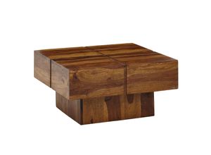 4251745782102 - Couchtisch Sheesham Massivholz Quadrat Modernes Rillenmuster 575x575x30 cm