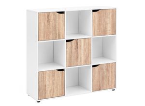 4250950284593 - Finebuy - Standregal massa 89 x 91 x 29 cm Bücherregal mit 9 Fächern Sonoma Sideboard mit 5 Türen Modernes Würfelregal Raumteiler Flurschrank