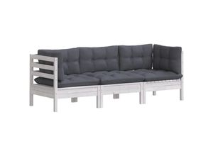 8720286859605 - Bonnevie - 3-Sitzer-GartensofaLounge-Sofa mit Anthrazit Kissen Massivholz Kiefer vidaXL