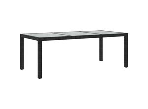 8720286666487 - Bonnevie - GartentischTerrassentisch Schwarz 190x90x75 cm Gehärtetes Glas Poly Rattan vidaXL