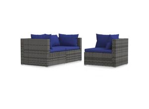 8720286698310 - Bonnevie - 3-tlg Garten-Lounge-SetGartenmöbel-Set mit Kissen Grau Poly Rattan vidaXL