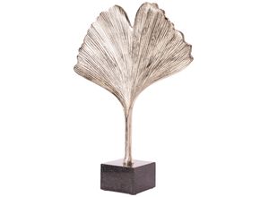 4251561901114 - riess-ambiente Skulptur GINKGO LEAF - 44cm silber handmade Metall mit Marmorsockel