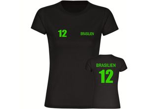4068859285982 - multifanshop Damen T-Shirt - Brasilien - Trikot Nummer 12 - Druck gelb - Frauen