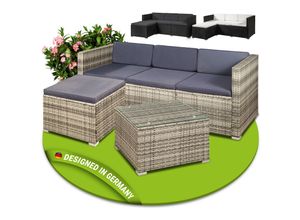 4260565521549 - Polyrattan Lounge Punta Cana M grau-meliert 3-4 Personen – Sofa Tisch & Hocker