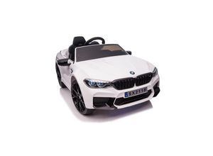 4260259874449 - ES-Toys Kinder Elektroauto BMW M5 lizenziert EVA-Reifen Kunstledersitz Anhänger weiß