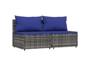 8720845673505 - Bonnevie - 2 Stk Garten-Mittelsofas mit KissenGartensofa Grau Poly Rattan vidaXL