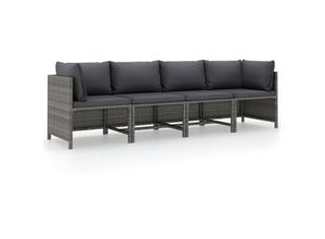 8720286166703 - 4-Sitzer-Gartensofa，Lounge-Sofa mit Kissen Grau Poly Rattan vidaXL