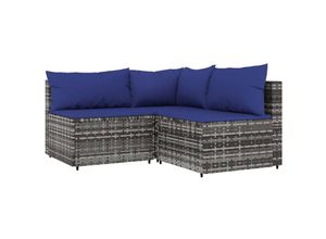 8720845673444 - Bonnevie - 3-tlg Garten-Lounge-SetGartenmöbel-Set mit Kissen Grau Poly Rattan vidaXL