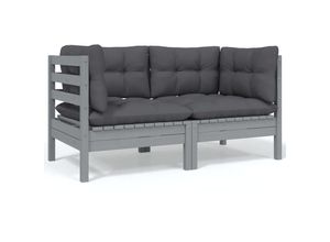 8720286670804 - Bonnevie - 2-Sitzer-GartensofaLounge-Sofa mit Kissen Grau Massivholz Kiefer vidaXL