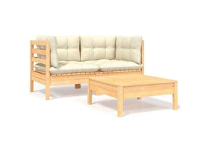 8720286671085 - Bonnevie - 3-tlg Garten-Lounge-SetGartenmöbel-Set mit Creme Kissen Massivholz Kiefer vidaXL