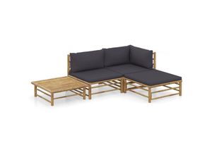 8720286191804 - Bonnevie - 4-tlg Garten-Lounge-SetGartenmöbel-Set mit Dunkelgrauen Kissen Bambus vidaXL