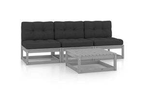 8720286474594 - 4-tlg Garten-Lounge-Set mit Kissen Kiefer Massivholz vidaXL - Grau