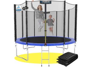 4260694830024 - KINETIC SPORTS Trampolin Outdoor Salto Plus Ø 183 244 305 366 400 430 490 cm - TÜV Rheinland geprüft Komplett-Set für Kinder USA Sprungtuch Netz Randpolster Leiter - bis zu 160kg Blau-4 Ø 335 cm Ø 335 cm Blau-4