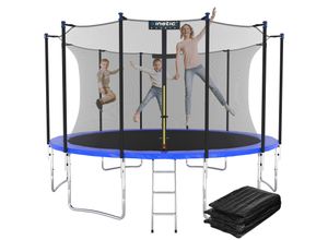 4260694830031 - KINETIC SPORTS Trampolin Outdoor Salto Plus Ø 183 244 305 366 400 430 490 cm - TÜV Rheinland geprüft Komplett-Set für Kinder USA Sprungtuch Netz Randpolster Leiter - bis zu 160kg Blau-4 Ø 490 cm Ø 490 cm Blau-4