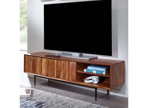 4251757711176 - Lowboard Sheesham Massivholz 123x42x35 cm TV-Kommode mit zwei Türen Design TV-Schrank Hoch Fernsehtisch Fernsehschrank Modern Fernsehkommode